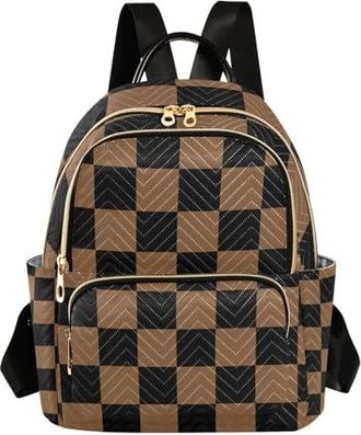 Mnsruu Mini sac à dos pour femme - Marron - Motif carreaux de buffle - Petit sac à dos tendance - Style décontracté, Multi1099, M