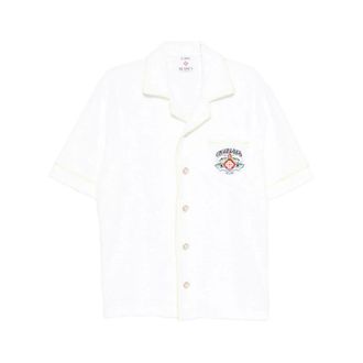 Casablanca Homme, V&ecirc;tements de nuit et de d&eacute;tente, Blanc, Taille: M Chemise &agrave; Manches Courtes en Tissu &Eacute;ponge avec Monogramme