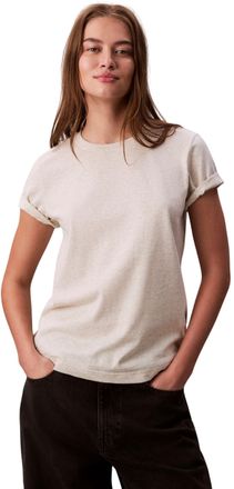 Calvin Klein Damen T-Shirt Kurzarm Archive Jersey Tee mit Rundhalsausschnitt, Beige (Vanila Heather), XXS