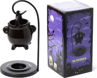 Puckator &Ouml;lbrenner - Schwarzer h&auml;ngender Kessel aus Dolomit Keramik und Metall mit Kerze