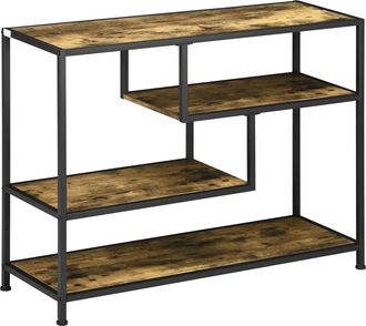 HOMCOM Konsolentisch, Flurtisch mit 4 Ablagen, 99,6 x 33,6 x 74 cm, Beistelltisch, Sofatisch f&uuml;r Kleinen Raum, Eingang, Flur, Wohnzimmer, Stahlbeine, Braun