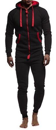 LEIF NELSON LN8154 Onesie Combinaison pour homme, surv&ecirc;tement de jogging, v&ecirc;tements de fitness, noir/rouge, XL