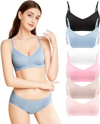 Power Flower Pack de 6 Soutiens-Gorge Sport Femme, Soutiens-Gorge de Yoga sans Couture avec Coussinets Amovibles, Design Confortable des Bretelles, Tailles S-XL (3