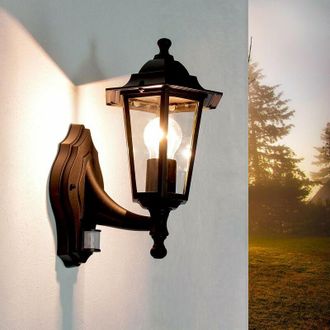 Licht-Erlebnisse Licht-erlebnisse - Rustikale Au&szlig;enwandleuchte Bewegungsmelder IP44 Schwarz - Schwarz