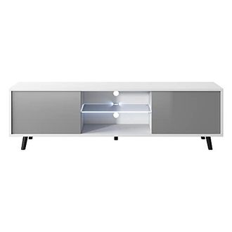 Selsey Lefyr - TV-Lowboard mit LED-Beleuchtung 140 cm (Weiß Matt/Grau Hochglanz)