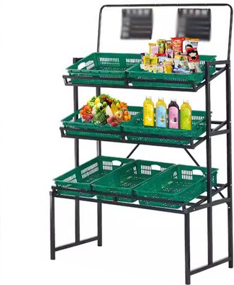 Generic Snackregale,freistehendes Obst- und Gem&uuml;sekorbregal,Display mit abgeschr&auml;gter &Ouml;ffnung f&uuml;r L&auml;den,Bauernm&auml;rkte Einzelhandel,Supermarktregal - Eisenrahme