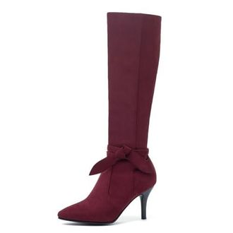 Generic Escarpins &eacute;l&eacute;gants &agrave; talon aiguille pour femme avec noeud papillon et fermeture &eacute;clair lat&eacute;rale pour f&ecirc;te et soir&eacute;e, rouge vin, 37.5 EU
