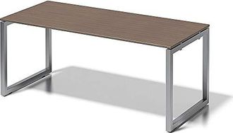 Bisley Cito Schreibtisch, 740 mm höhenfixes O-Gestell, Metall, Wn355 Dekor Nußbaum, Gestell Silber, 80 x 180 x 85 cm