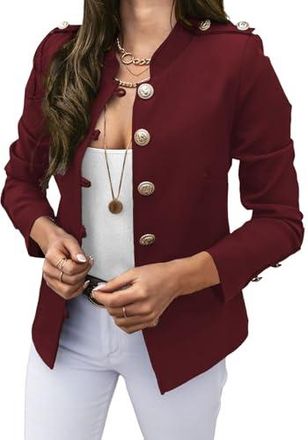 Generic Blazer Court pour Femme, Manches Longues, col Montant, Boutons décoratifs, Coupe ajustée, Manteau Court décontracté idéal pour Les Tenues dautomne