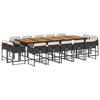 vidaXL Set Da Pranzo Da Giardino 15 Pz Con Cuscini Nero In Polyrattan - Vidaxl