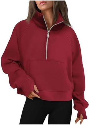 Generic Sweats de campagne tendance pour femme - Style d&eacute;contract&eacute; - Couleur unie - Doublure en polaire - Col montant - Fermeture &eacute;clair - Coupe ample - Tenda
