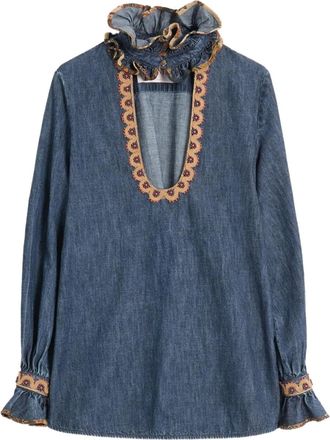Valentino Garavani Chambray-Bluse mit Stickerei - Blau