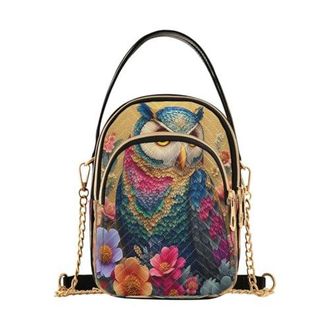 Mnsruu Sac &agrave; bandouli&egrave;re en cuir pour femme Motif fleurs tribales hiboux