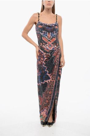 Balmain Sequined Dress With Chains And Deep Slit size 38