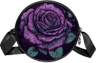 Generic Circle Sac &agrave; bandouli&egrave;re pour femme, violet et noir, petit sac &agrave; bandouli&egrave;re avec fermeture &eacute;clair, bretelles r&eacute;glables, sac &agrave; main rond d&eacute;contract&eacute; p