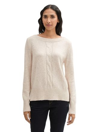 Tom Tailor Damen Strickpullover mit Zopfmuster, 33962 - Doeskin Melange, XL