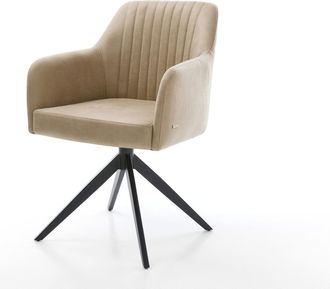 DELIFE Drehstuhl Greg-Flex Mikrofaser Beige Vintage Kreuzgestell breit Schwarz 360&deg; drehbar Wippfunktion Taschenfederkern, Esszimmerst&uuml;hle