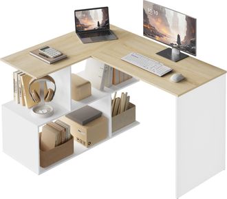 Woltu Schreibtisch L Form, Eckschreibtisch mit Stauraum, 120x100cm, B&uuml;rotisch, Computertisch mit Ablagef&auml;chern, PC Tisch, Winkelschreibtisch, Arbeitstisch f