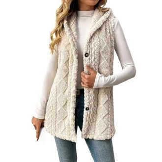 Generic Vestes dext&eacute;rieur &agrave; capuche en polaire boutonn&eacute;e pour femme, gilet long en polaire doux et confortable avec boutons, abricot, XXL