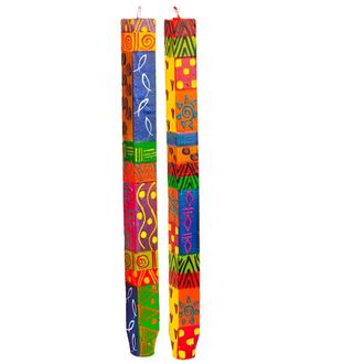 Generic Kapula S&uuml;dafrikanische Tafelkerzen Set - Fair Trade - handbemalte Dekokerze - Mehrfarbiges ethnisches Design - Einzeldocht - 2 x 2 x 30 cm - 2 St&uuml;ck