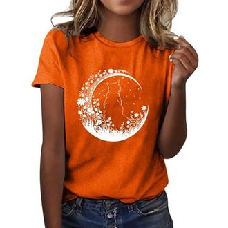 Generic T-shirt graphique &agrave; manches courtes pour femme avec imprim&eacute; coeur pour la Saint-Valentin 2026, Orange, XXL