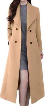 Generic Vestes longues pour femmes coupe ajustée en laine blazer veste dhiver trench coat simple boutonnage épais manteaux de marche, Kaki2., 3XL