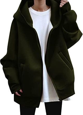 Generic Vestes pour femmes 2026 - Manteau solide &agrave; manches longues - Sweat-shirt irr&eacute;gulier - Pull ample imprim&eacute; - Chemisier &agrave; capuche et fermeture &eacute;clair, ve