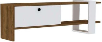 Toilinux Meuble TV scandinave effet noyer 120 cm - Panneaux m&eacute;lamin&eacute;s - Rangement ouvert et ferm&eacute; - Assemblage facile - Toilinux