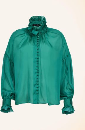 Helene Galwas Langarm Bluse Aus Chiffonseide Babett gruen
