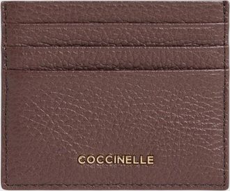 Coccinelle Porte-cartes plat Metallic Soft en cuir grain&eacute; avec logo en m&eacute;tal
