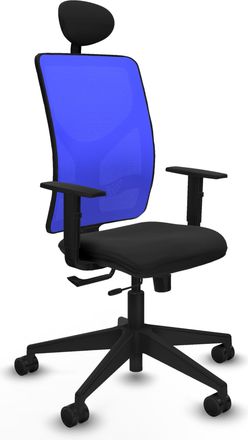 Piqueras y Crespo 8-Stunden-B&uuml;rostuhl mit 1D-Armen, h&ouml;henverstellbare Lendenwirbelst&uuml;tze und festes Kopfteil, ausgestattet mit Syncro/Traslack und Schneideschaum, Blau/