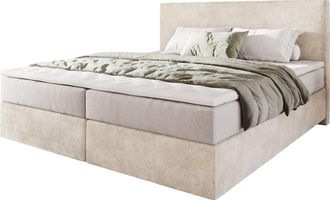 DELIFE Boxspringbett Dream-Well Cord Beige 180x200 cm mit Taschenfederkernmatratze u. Topper