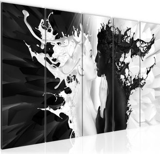 Runa Art Wandbild XXL Milk und Coffee Wohnzimmer Schlafzimmer 200 x 80 cm Schwarz Weiss 5 Teilig - Made in Germany - 005055b