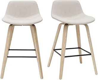 Miliboo Tabourets de Bar scandinaves Beige et Bois Clair H65 cm (Lot de 2) NONIE