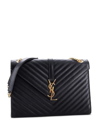 Saint Laurent Classic Monogram Envelope Satchel Matelasse Chevron Leather Large shoulder bag - Noir