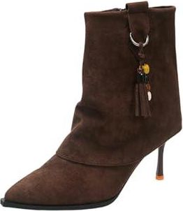 Generic Bottes pliables &agrave; bout pointu pour femme - Style d&eacute;contract&eacute; - Couleur unie - Fermeture &eacute;clair lat&eacute;rale - Talon chaton - Bottines larges pour le trava