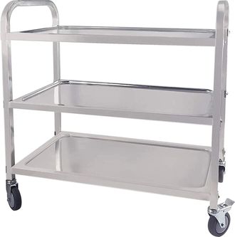 Generic Küchenwagen, dreilagiger Speisewagen aus verdicktem Edelstahl - robuster Servierwagen für Küche, Esszimmer und Restaurant mit leichtgängigen Rädern un