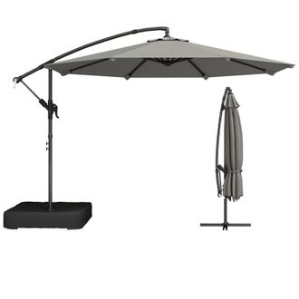 OUTSUNNY Parasol d&eacute;port&eacute; - Outsunny - rotatif 360&deg; et manivelle - base et sac sable inclus - m&eacute;tal - &Oslash;3m - gris