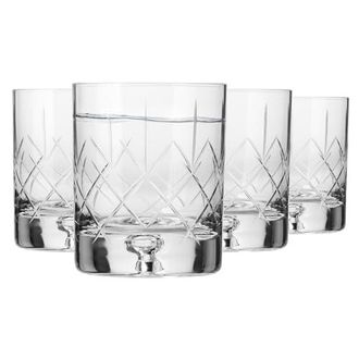 Krosno Verres &agrave; Whisky, Bourbon et Scotch 250 ml, Lot de 4 - Collection Saga - Verre en Cristal, Taill&eacute;s - Faits &agrave; la Main - Id&eacute;al comme Cadeau