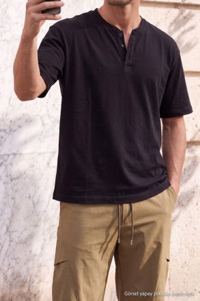 Trendyol MAN Herren Schwarz Einfarbig Lang Relaxed Fit T-Shirts