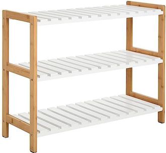 HOMCOM &Eacute;tag&egrave;re &agrave; Chaussures &agrave; 3 Niveaux, Porte-Chaussures en Bois de pin avec 3 &eacute;tag&egrave;res &agrave; Lattes, pour Salon, entr&eacute;e, 70 x 26 x 57,5 cm, Blanc et Effet Bois