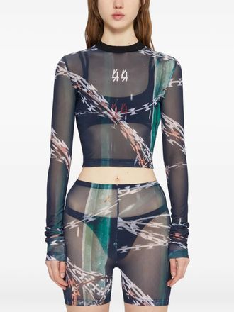 44 Label Group haut en tulle &agrave; manches longues - Noir