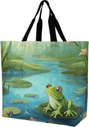 Generic Grenouille Dans Un &Eacute;tang Sac Fourre-Tout D&eacute;contract&eacute; Sacs R&eacute;utilisable Sac A Main Femme Pour Quotidienne Voyage Shopping