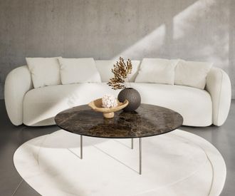 DELIFE Couchtisch Edge Rund 100x100 cm Keramik Emperador Extra Lucidato Dunkelbraun Trive Edelstahl geb&uuml;rstet, Couchtische