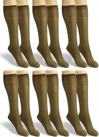 Sesto Senso 6 Paires Chaussettes Montantes Genoux Femme 40 DEN Mi-Bas Khaki