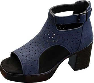 Generic Sandales &agrave; talons pour femme - Bout ouvert - &Eacute;l&eacute;gante - Couleur unie - Respirantes - &Eacute;l&eacute;gantes - Fermeture &eacute;clair dans le dos - Semelle &eacute;paisse - Conf