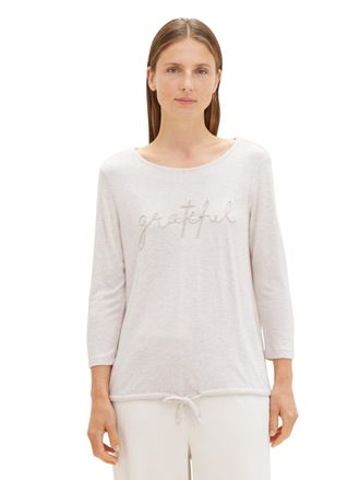 Tom Tailor Damen 1038867 T-Shirt mit Schriftzug, 27789-smooth Light Sand Melange, XXL