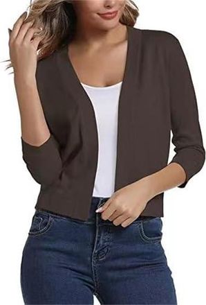 Generic Cardigan court pour femme - Printemps et automne - Tricot - Cardigan court pour femme - Manches 3/4, café, S