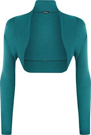 WearAll Boléro Cardigan Recadrée Uni á Manches Longues - Hauts - Femmes - Sarcelle - 44-46