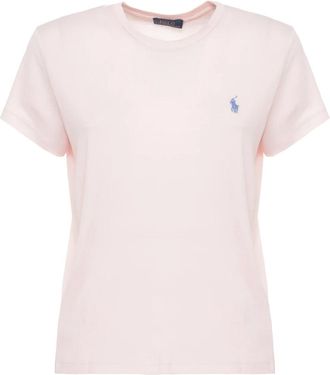 Ralph Lauren Femme, Tops, Rose, Taille: 44 FR T-shirt ras du cou en coton avec broderie poney